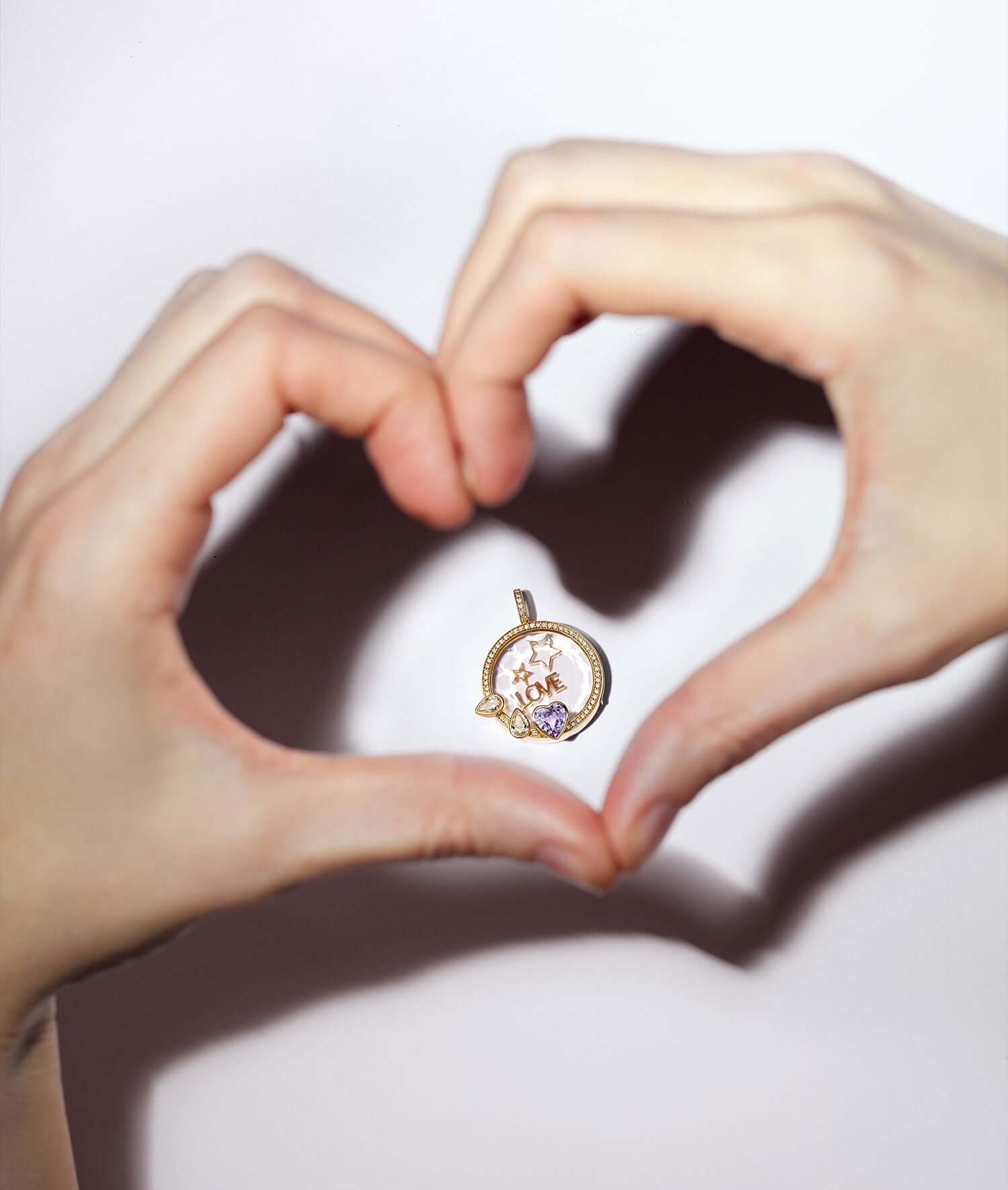 Pink Sapphire Heart Drop Diamond Locket | 18k yellow gold | Loquet London