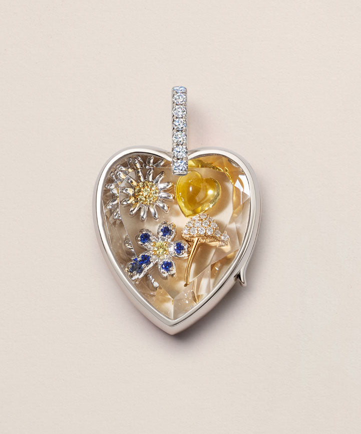 14k Yellow Gold Locket with Diamond Bail & Crystal Facades | Loquet London